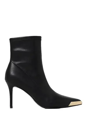 Versace Ankle Boots In Smooth Synthetic Leather - Black