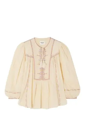 MARANT ETOILE Sileka Embroidered Cotton-gauze Blouse - Yellow