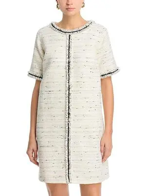 Caroline Rose Talia Fringe Trim Dress - Ivory/black
