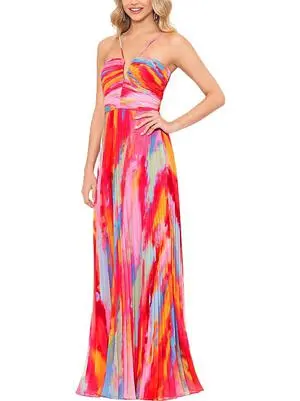 Aqua Pleated Gown Exclusive - Fuschia/multi