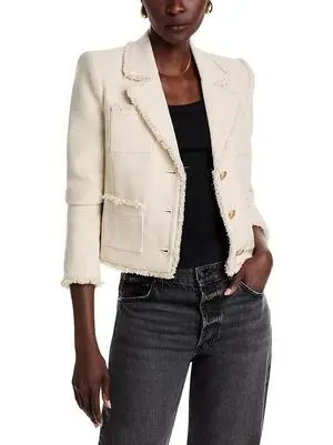 L'Agence Sylvia Fringe Trim Tweed Jacket - Ivory/light Gold