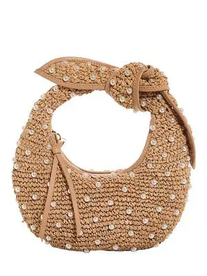 Poolside Josie Embellished Raffia Knot Bag - Pearl