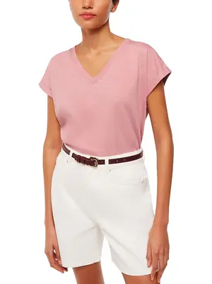 Whistles Willa V-neck Cotton Tee - Dusty Pink