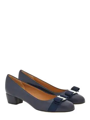 FERRAGAMO Vara Soft Bow Detail Block Heel Pumps - Midnight