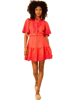Hale Bob Haven Embroidered Linen Dress - Red / Orange