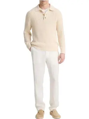 Vince Shaker Italian Cotton-blend Polo Sweater - Natural