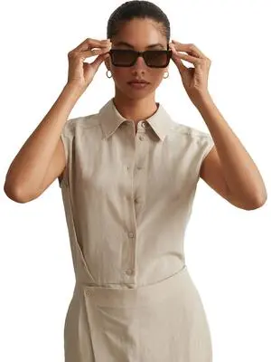 REISS Yasmin Lyocell-linen Wrap Midi Dress - Beige