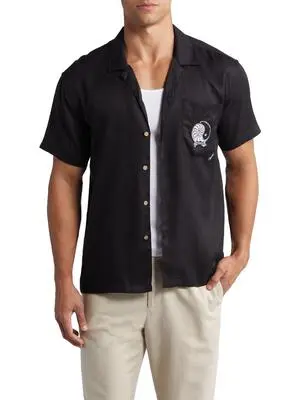 BOARDIES Yin & Yan Short Sleeve Button-up Camp Shirt - Black