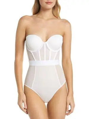 Dkny Sheer Strapless Underwire Bodysuit - White