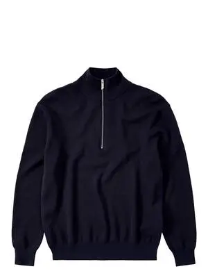 Closed Ribbed-knit Half-zip Jumper - Blue