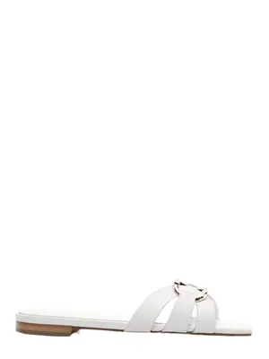 TWINSET Oval T-plaque Leather Slides - White