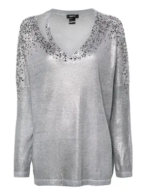 Avant Toi Crystal-embellished V-neck Jumper - Grey
