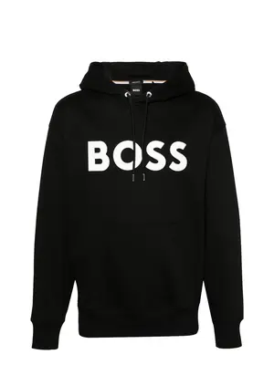 BOSS Logo-print Cotton Hoodie - Black