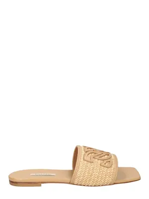 Casadei Portofino Woven Raffia Slides - Neutrals