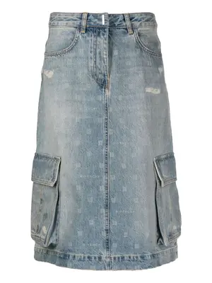 Givenchy Monogram-print Denim Cargo Skirt - Blue
