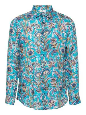 Etro Floral-print Linen Shirt - Blue