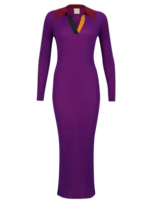 PAULA Long-sleeve Knitted Maxi Dress - Purple