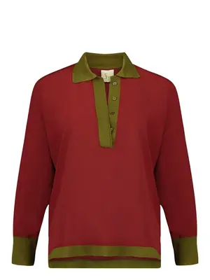 PAULA Long Sleeve V-neck Top - Red