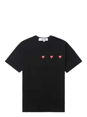 Play Comme Des Garcon Triple Hearts Cotton T-shirt - Black