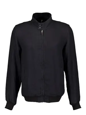 120% Lino Zip-up Linen Bomber Jacket - Black