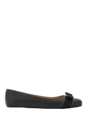 FERRAGAMO Varina Nappa Leather Ballet Flat - Black