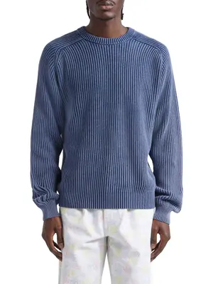 NOAH Shaker Stitch Cotton Sweater - Navy