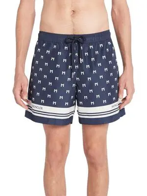 Moncler Monogram Striped Swim Trunks - Navy