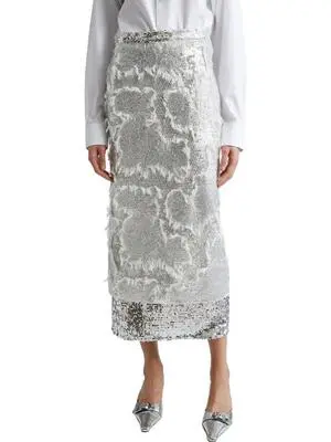 Erdem Sequin Embroidered Pencil Skirt - Silver