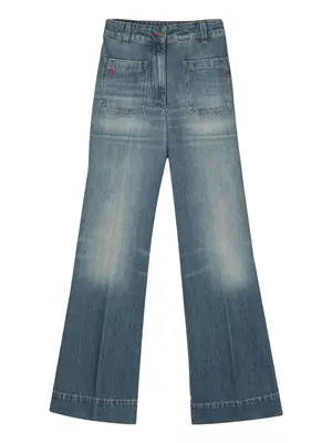 Victoria Beckham Logo-embroidered Wide Leg Jeans - Blue