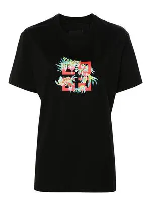 Givenchy 4g Flowers-print Cotton T-shirt - Black