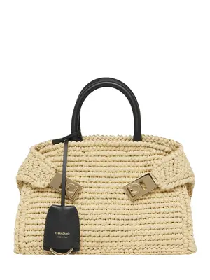 FERRAGAMO Hug Mini Crochet Raffia Top-handle Bag - Naturale Nero
