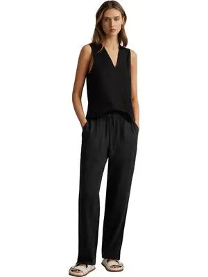 REISS Reiss Romie Drawstring Linen Trousers Charcoal