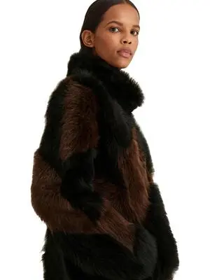 ME+EM Shearling Patchwork Coat Black/chocolate
