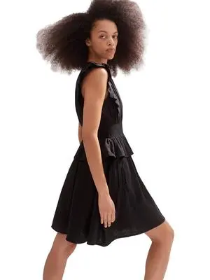 ME+EM Cheesecloth Fit-and-flare Short Dress - Black