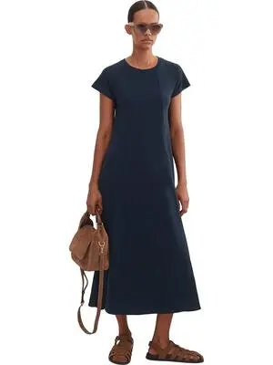ME+EM Slub Jersey Midi Swing Dress - Navy