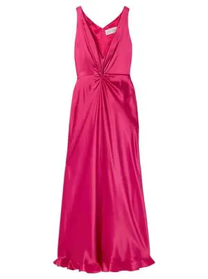 Saloni Fia Twist-front Silk-satin Maxi Dress - Pink