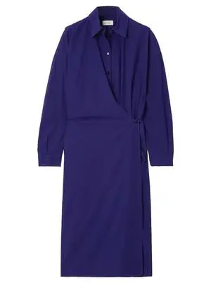 LEMAIRE Wrap-effect Draped Cotton-poplin Midi Shirt Dress - Blue