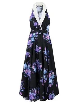 RODARTE Belted Floral-print Midi Dress - Black
