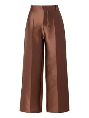 DESTREE Yoshi Cropped Taffeta Flared Pants Brown