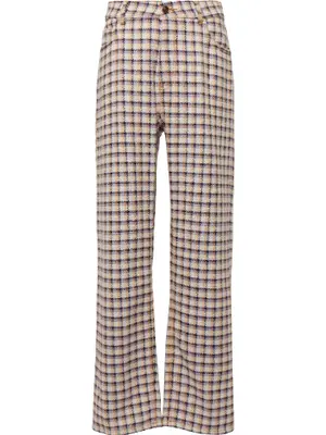 Etro Checked Cotton-blend Tweed Wide-leg Pants Checkered,red