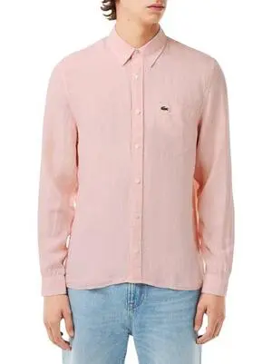 Lacoste Regular Fit Linen Button-down Shirt - Flamingo