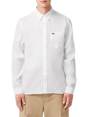 Lacoste Regular Fit Linen Button-down Shirt - White