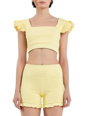 GREY LAB Puff Sleeve Crop Top - Light Yellow