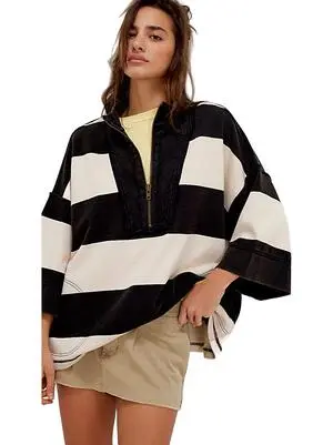 Free People We The Free Seaside Funnel Pullover Black Combo
