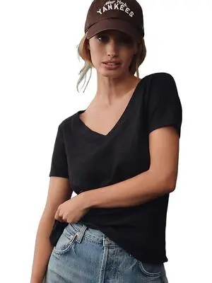 PILCRO Cotton-slub V-neck Short-sleeve Tee - Black Onyx