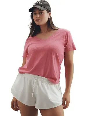 PILCRO The Bennie Cotton-Slub V-Neck Tee Pink