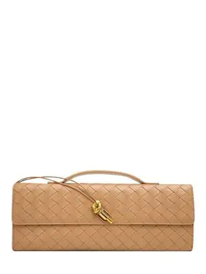 Bottega Veneta Long Andiamo Intrecciato Leather Clutch Biscuit