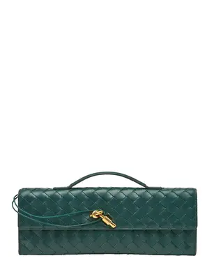 Bottega Veneta Long Andiamo Intrecciato Leather Clutch Emerald