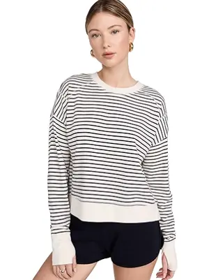 Sweaty Betty After Class Crop Sweatshirt - Lily White Stripe