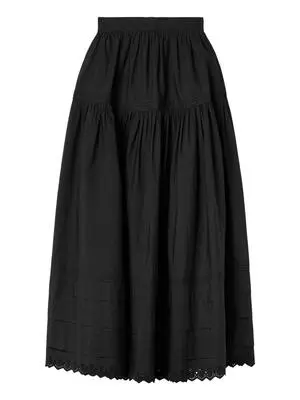 DÔEN Sebastiane Crochet-trimmed Organic Cotton-poplin Midi Skirt - Black